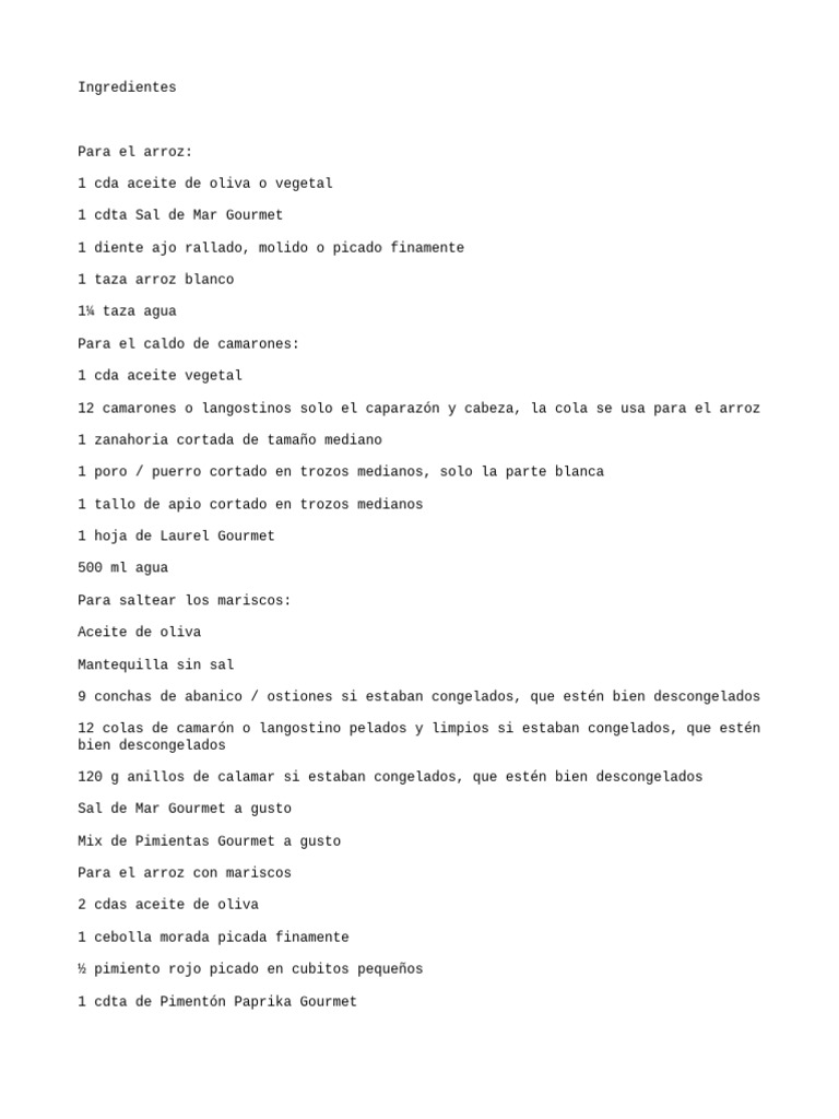 Arrocito Con Mariscos | PDF | Mariscos | Pimenton