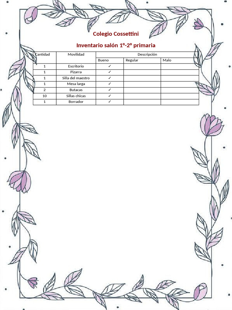 Inventario Aula Primaria Cossettini | PDF