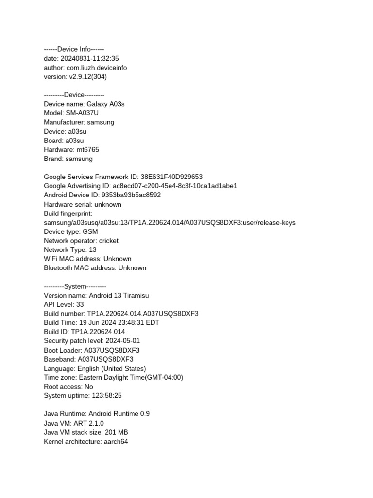 Deviceinfo 20240831-11 32 35 | PDF | Pixel | Image Stabilization