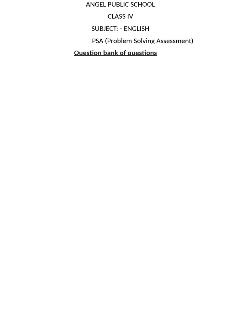 Angel Public School Class 4 Psa | PDF