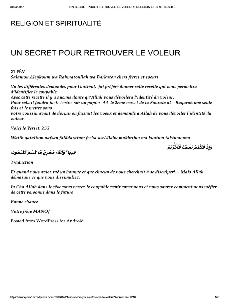 Un Secret Pour Retrouver Le Voleur - Religion Et Spiritualité | PDF