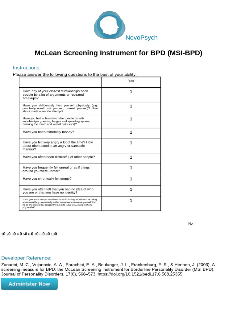 McLean BPD Screening Instrument | PDF