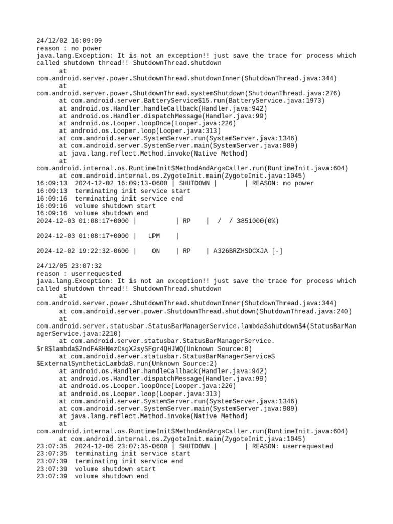 Android System Shutdown Log Analysis | PDF | Java (Programming Language) | Models Of Computation