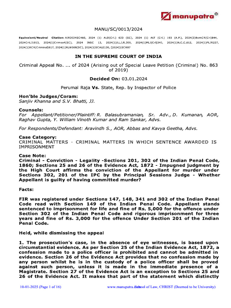 8 - Perumal Raja vs. State, Rep. by Inspector of Police | PDF