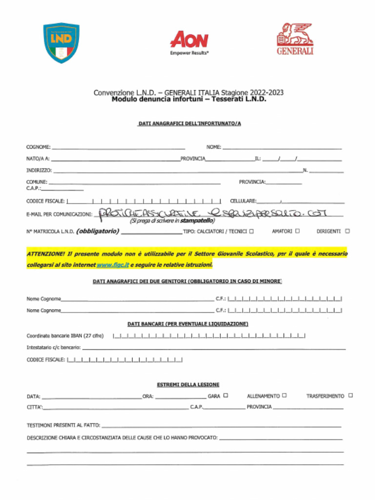 Biancardi - Mod. Den. Inf. LND 2022-2023 - Firm | PDF