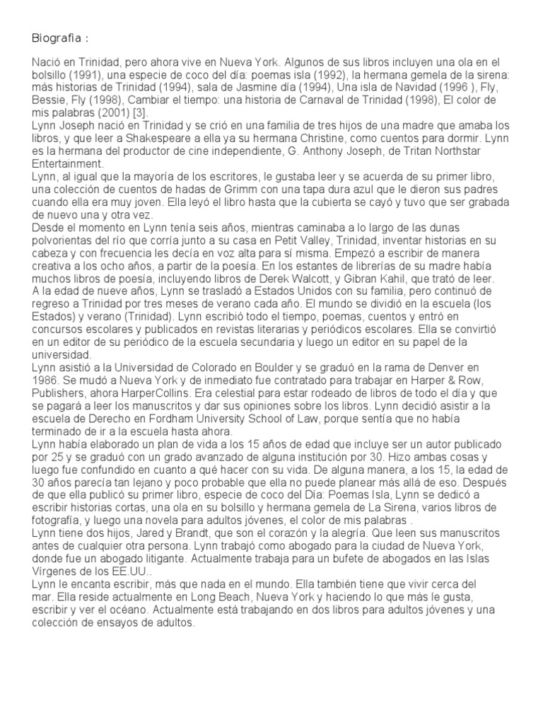 Lynn Joseph Biografia | PDF | Ficción general