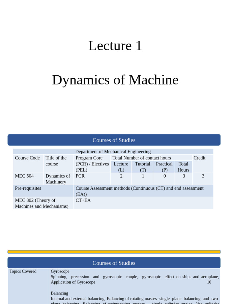 Dynamics of Machine Lect 1 | PDF | Rotation | Gyroscope