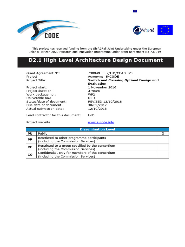 S-CODE-WP2-D-UNI-002-01 - D2.1 High Level Architecture Design Document | PDF | Rail Transport