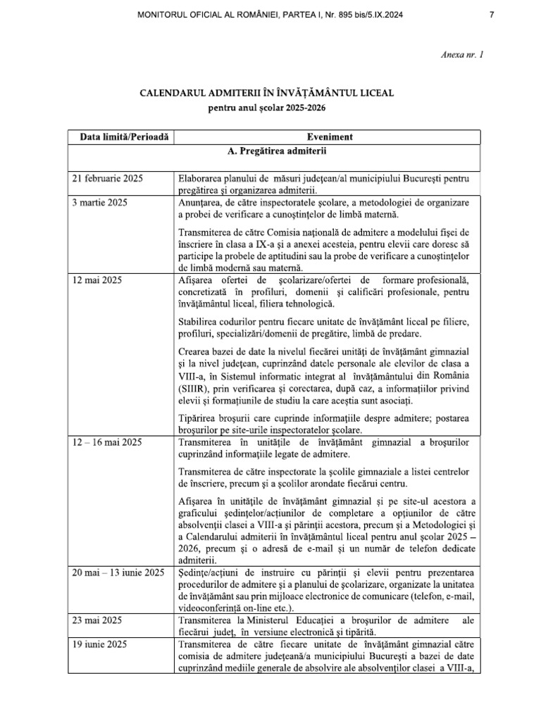Calendar Admitere Liceu Stat 2025-2026 (2) | PDF