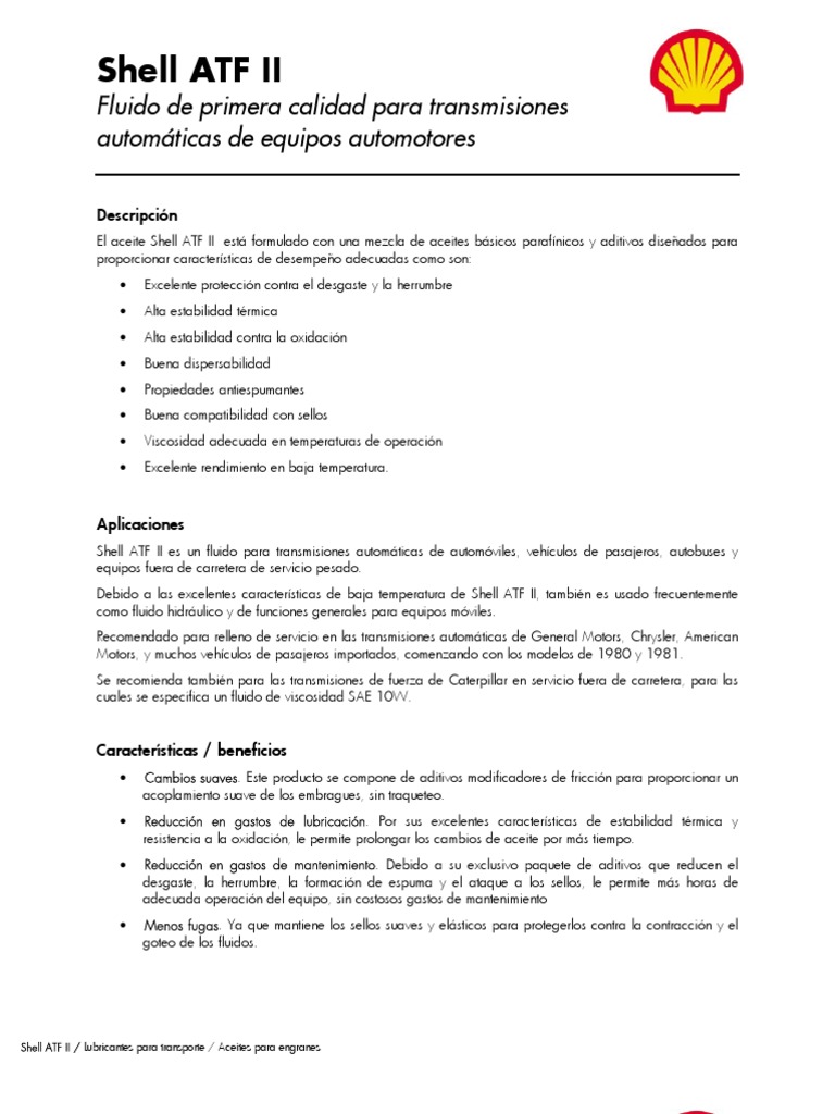 Shell Atf II | PDF | Lubricante | Transmisión automática