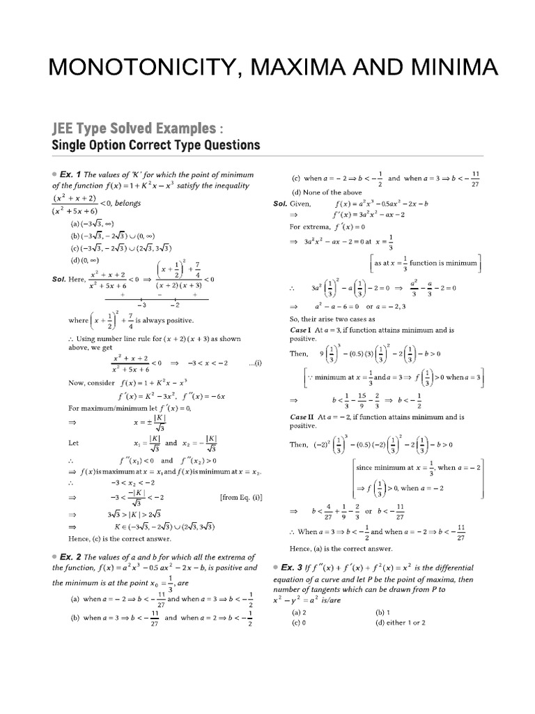 Monotonicity, Max and Minima | PDF
