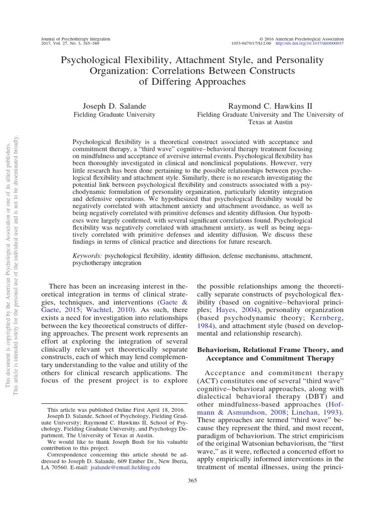 Psychological Flexibility Attachment Style and Per | PDF | Psychology ...