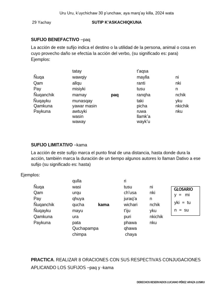 19 SUFIJO NOMINAL - Paq, - Kama | PDF | Tipología Lingüística | Sintaxis