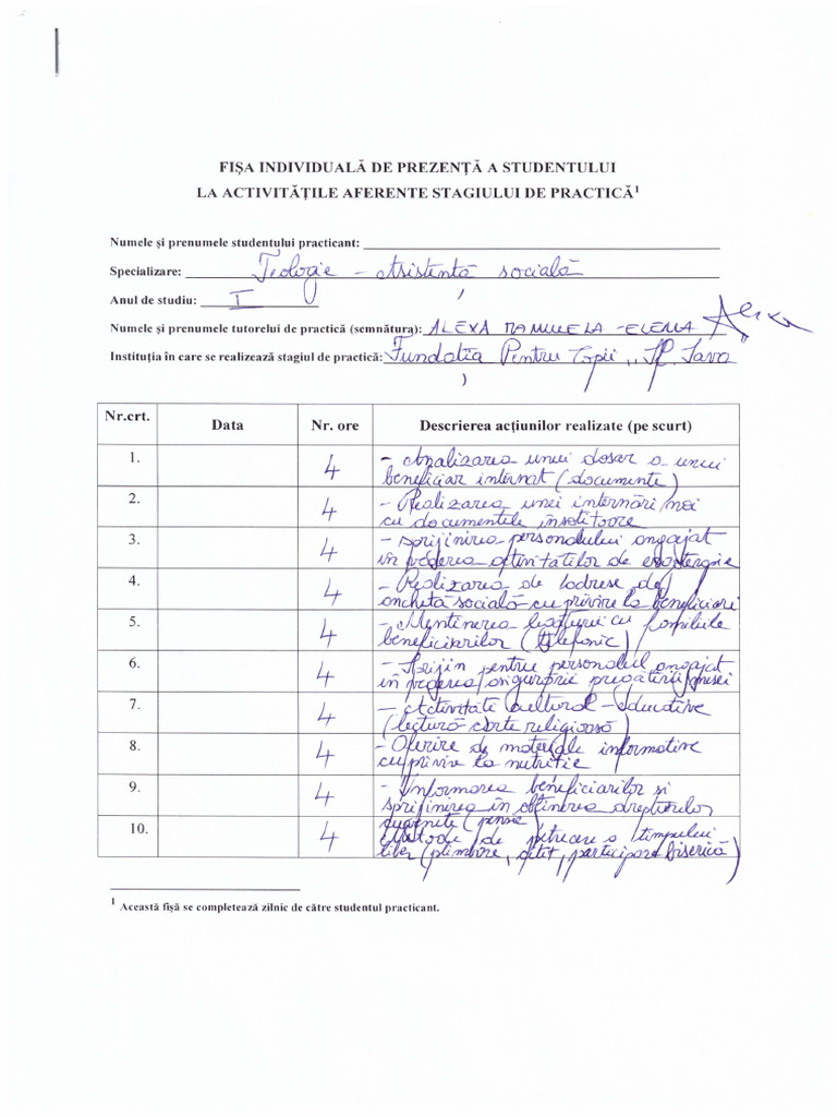 Fisa Individuala de Prezenta, Toader Draguta | PDF