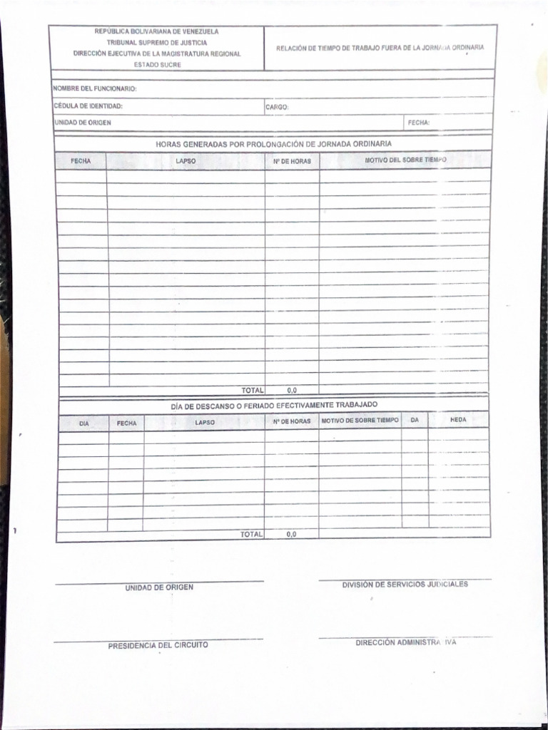 Formato horas extras | PDF