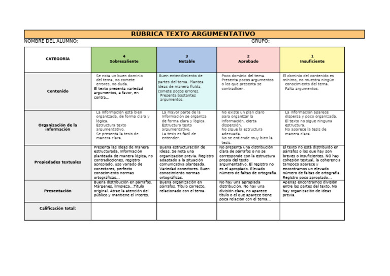 Rúbrica para Texto Argumentativo | PDF