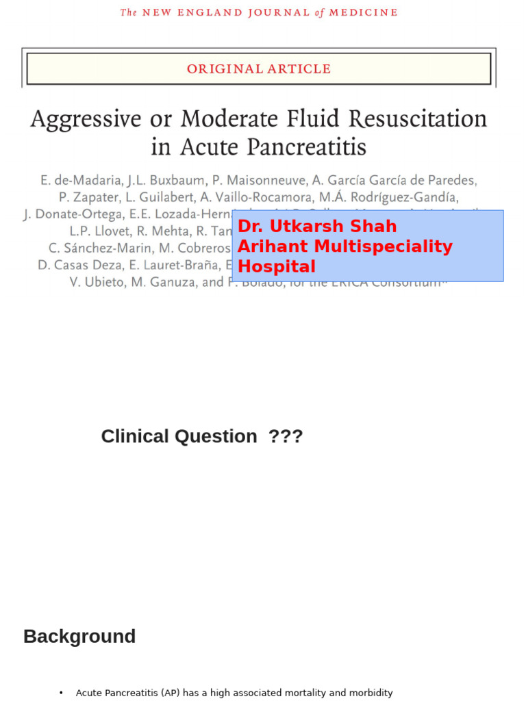 Acute Pancreatitis Fluid Resuscitation Study | PDF | Diseases And ...