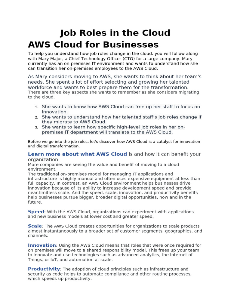 Job Roles in The Cloud | PDF | Cloud Computing | Amazon Web Services