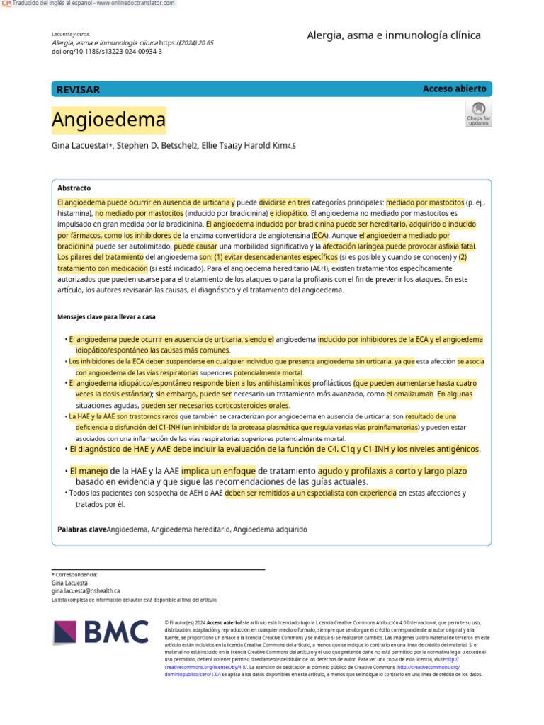 2024 Angioedema.en.es | PDF | Alergia | Medicina CLINICA