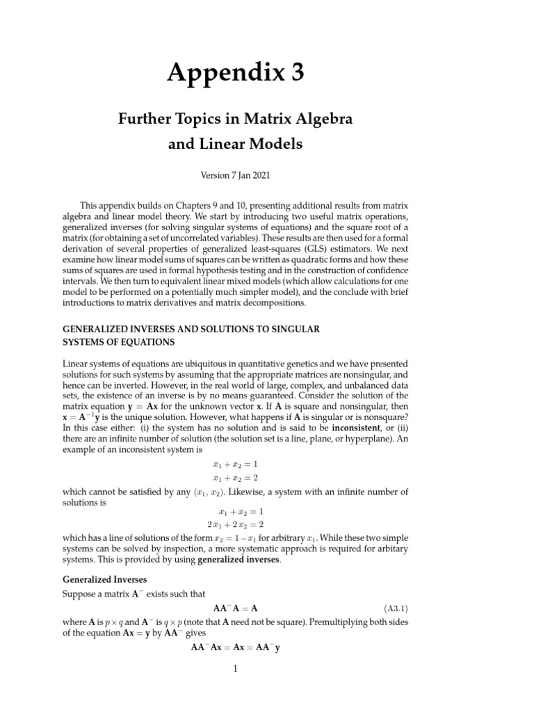 LVW-Appendix 3 - Additional Matrix stuff | PDF | Ordinary Least Squares | Matrix (Mathematics)