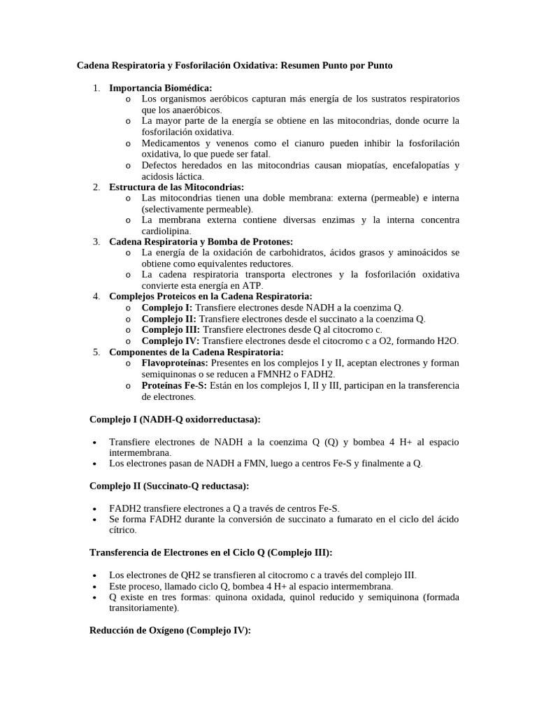 Cadena Respiratoria y Fosforilación Oxidativa | PDF | Trifosfato de adenosina | Cadena de ...