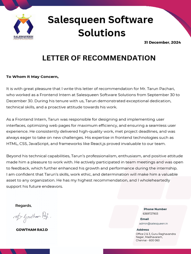 Letter of Recommendation | PDF