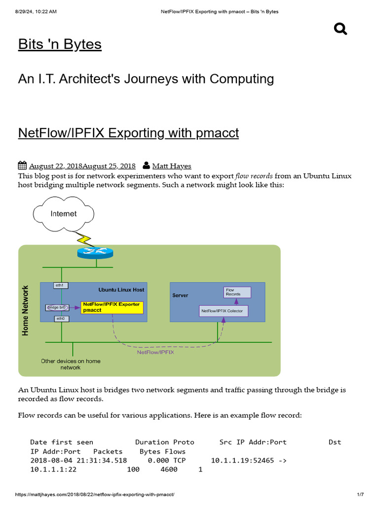 NetFlow - IPFIX Exporting With Pmacct - Bits 'N Bytes | PDF | Computer ...