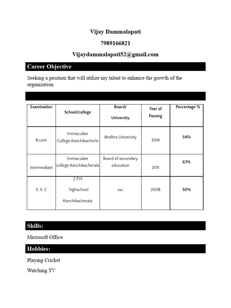 Vijay Dammalapati Resume Summary | PDF