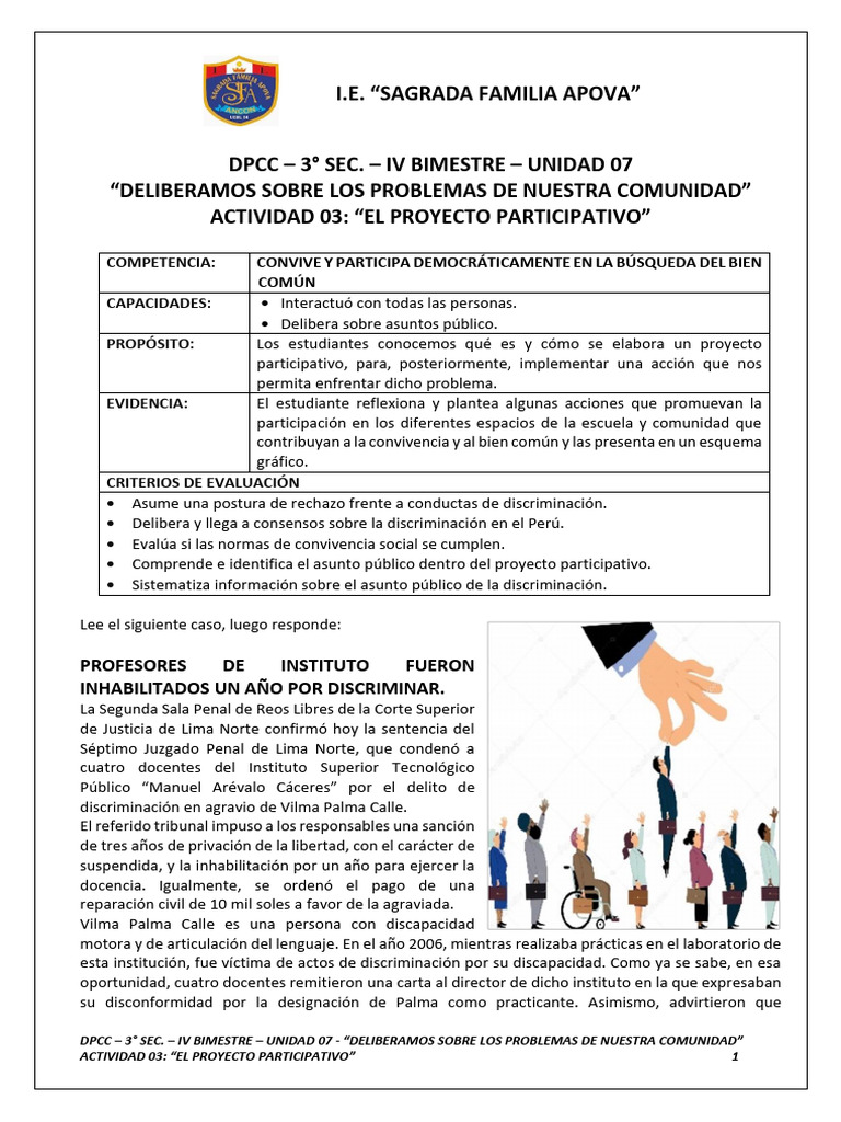 3° DPCC -ACTV.03-UNID.7 2023 | PDF | Discriminación | Democracia
