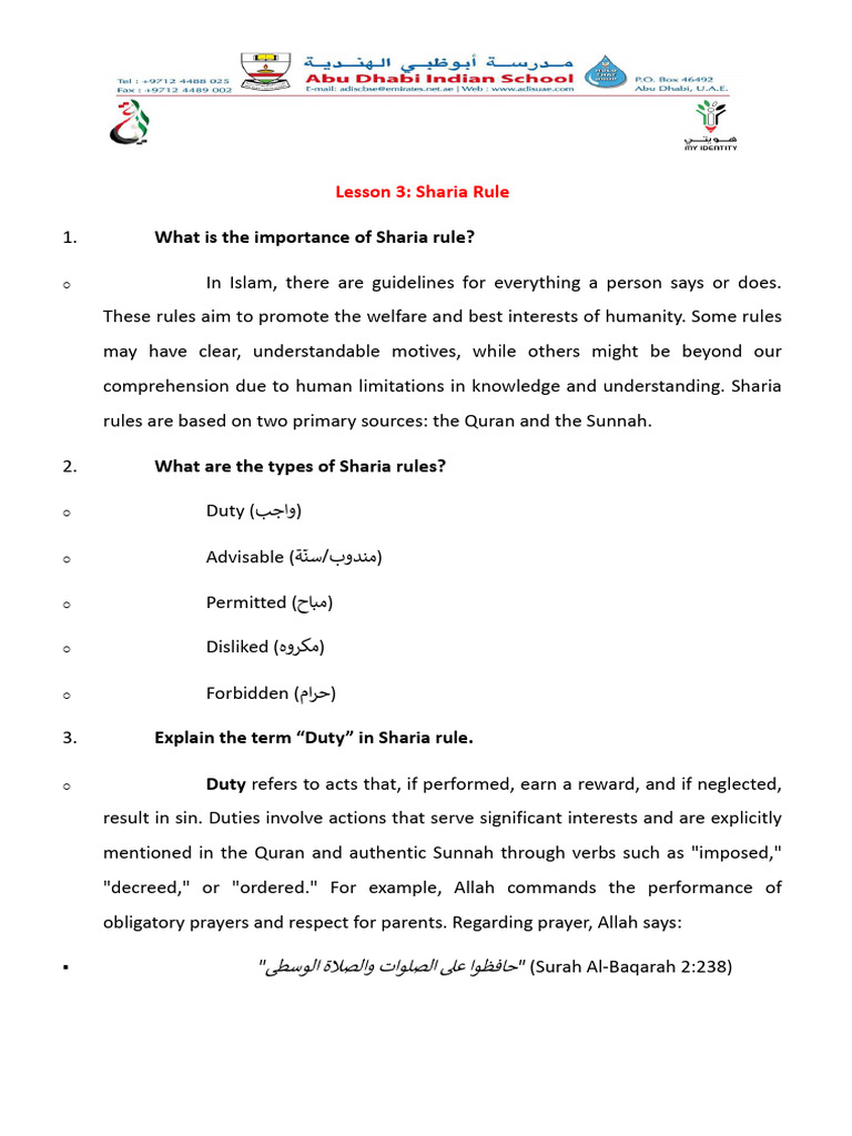 Lesson3 Sharia Rules (Notes) | PDF | Sharia | Abrahamic Religions