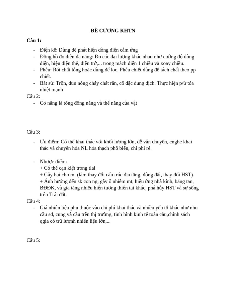 ĐỀ CƯƠNG KHTN | PDF