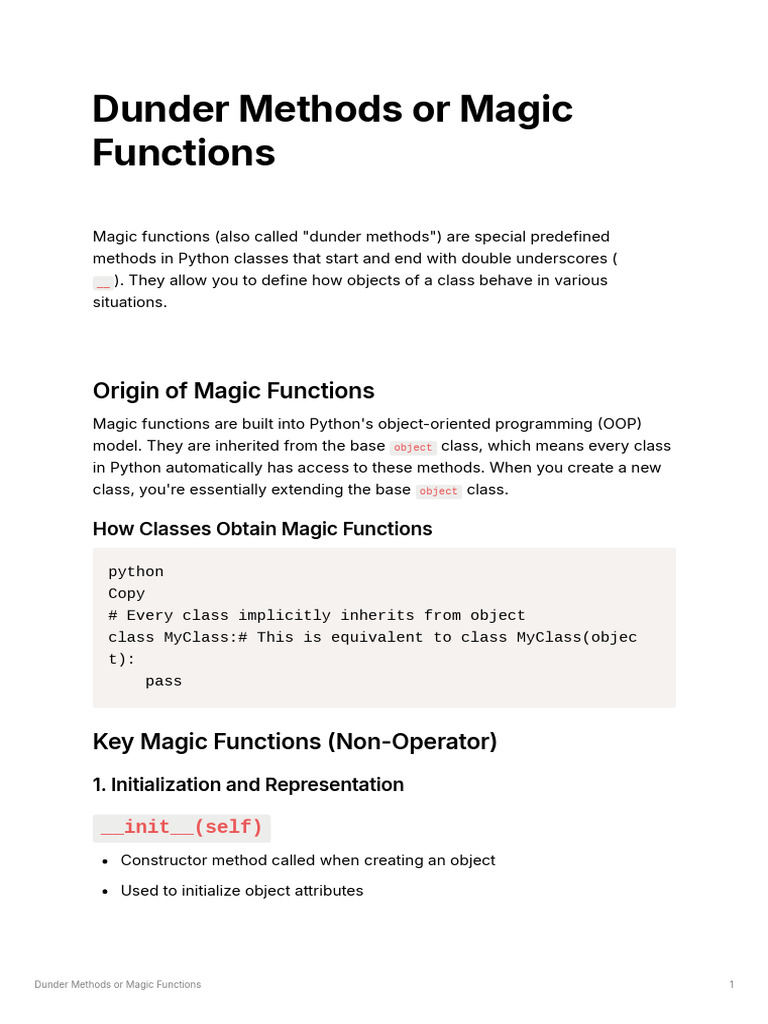 Dunder Methods or Magic Functions | PDF | Class (Computer Programming ...