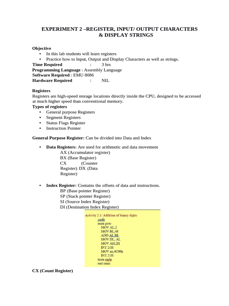 EXPERIMENT 2 | PDF | String (Computer Science) | Assembly Language