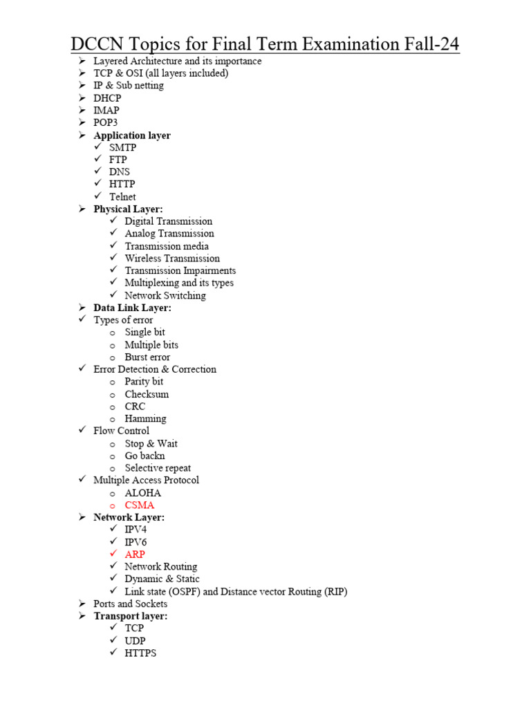 DCCN Topics for Final Term | PDF
