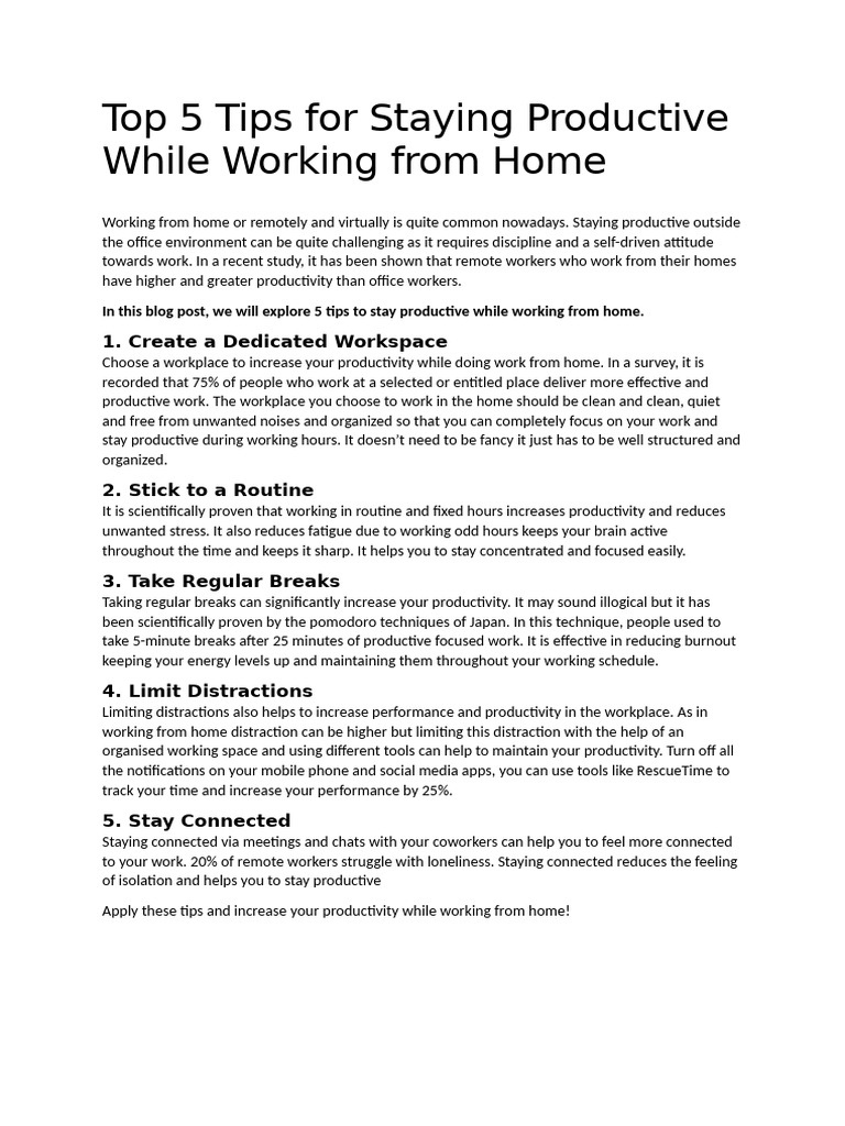 Boost Productivity While Working Remotely Pdf Workplace Business
