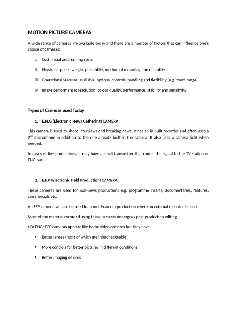 Cinematography 3-Types of Cameras | PDF | Camera | Recording Devices