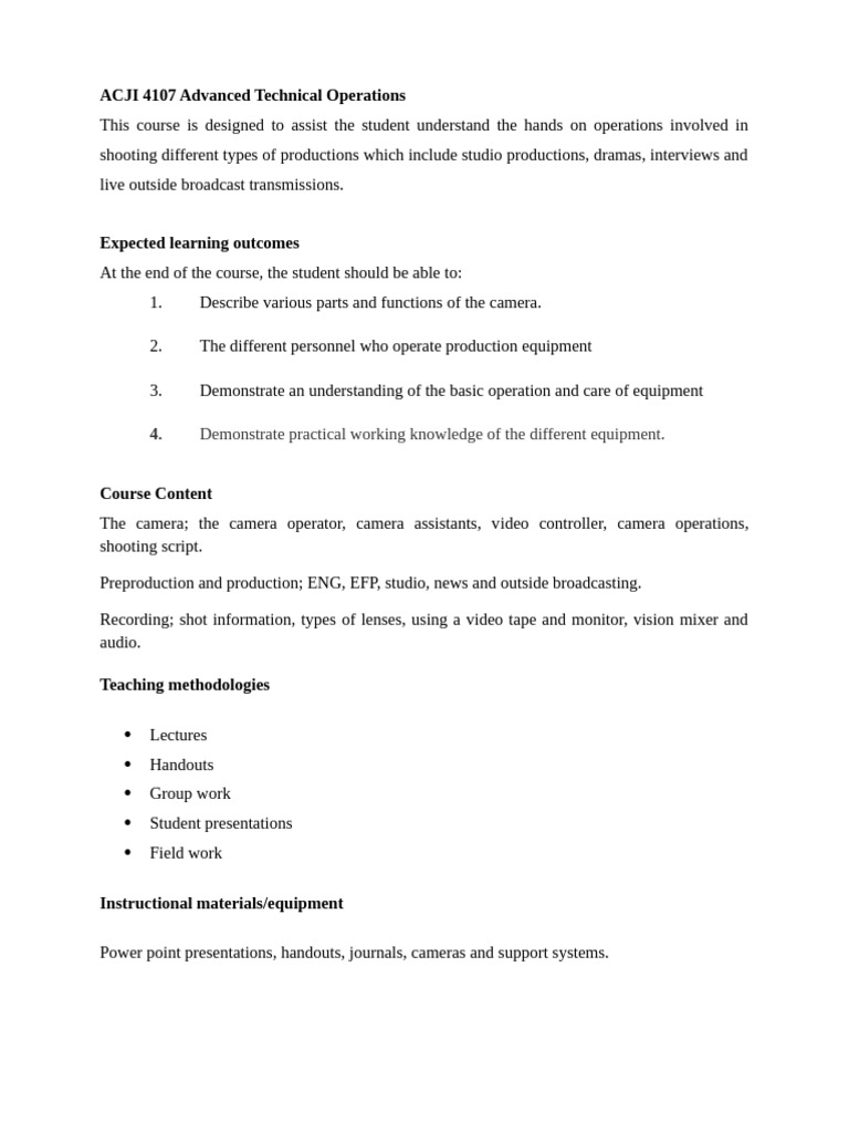 Advanced Technical Operations in Filmmaking | PDF