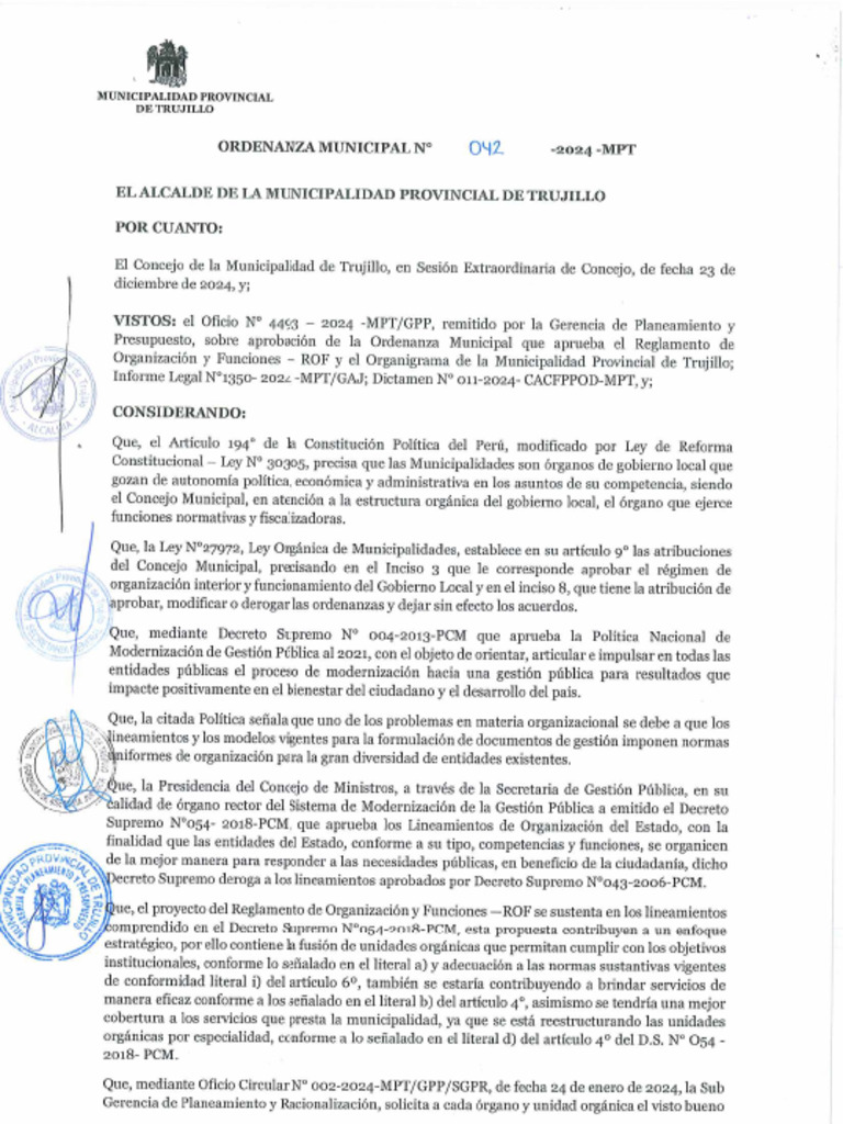 Municipalidad de Trujillo ROF 2025 | PDF | Gobierno local | Alcalde