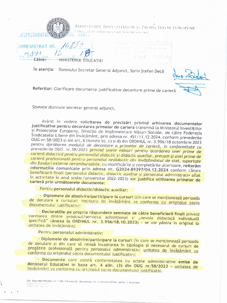 Clarificări Documente Justificative Primă de Carieră Didactică | PDF