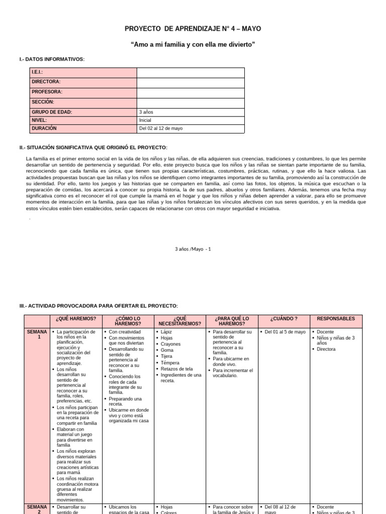 3_AÑOS_-_PROYECTO_DE_APRENDIZAJE_N°04 | PDF | Familia | Amor