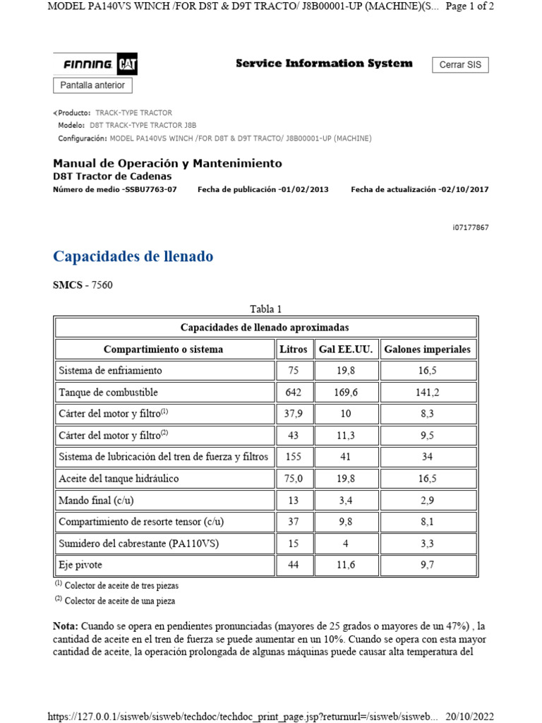 Capacidad de Llenado D8T | PDF