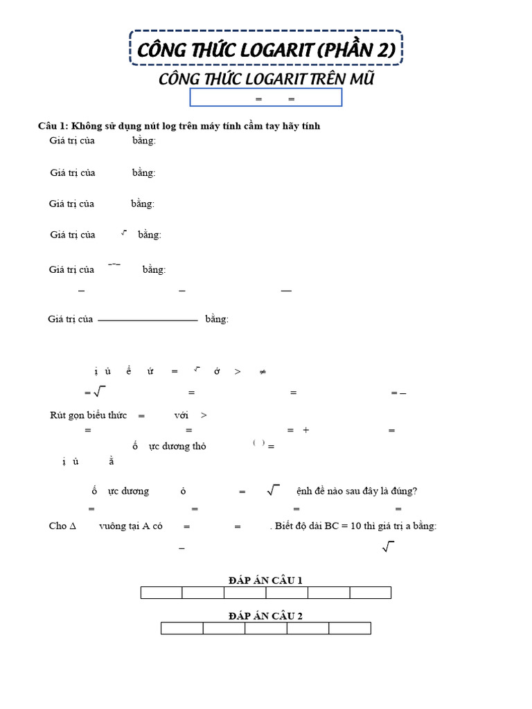Công thức Logarit (Phần 2) | PDF