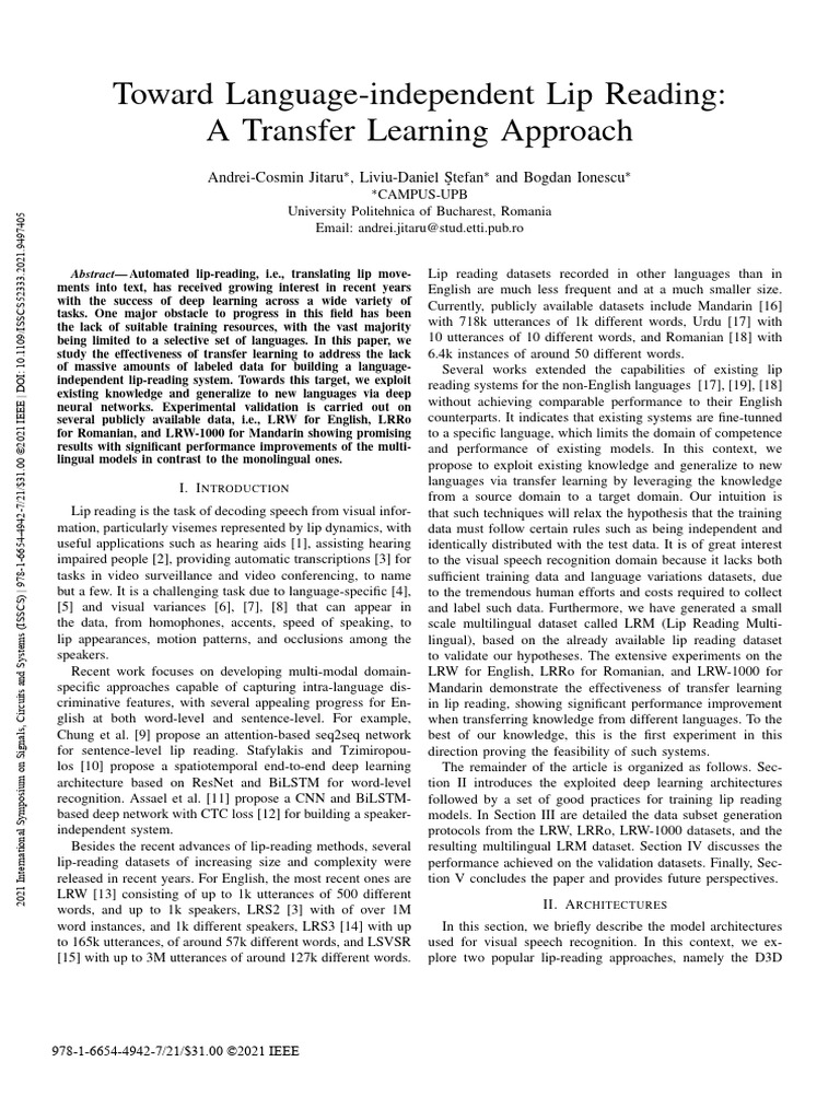 Toward Language-Independent Lip Reading A Transfer Learning Approach ...