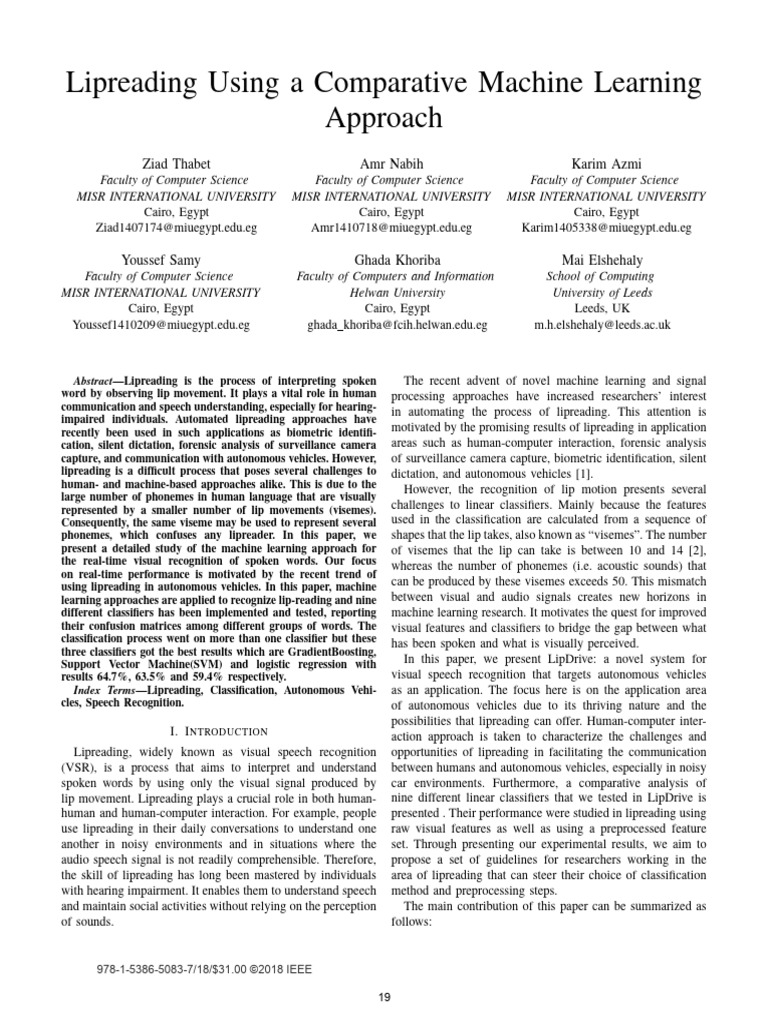 Lipreading Using A Comparative Machine Learning Approach | PDF | Statistical Classification ...