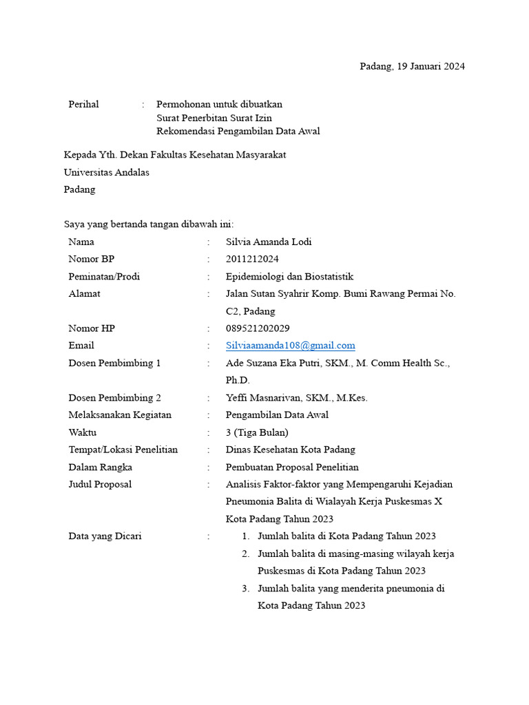 Surat Permohonan Permintaan Data Awal | PDF