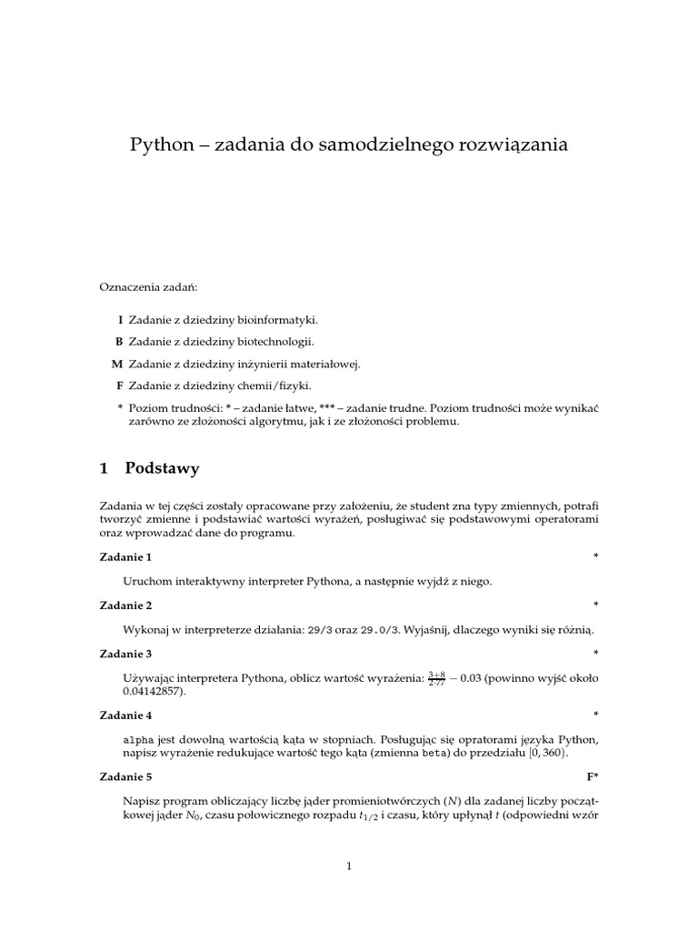 Zadania Python Podstawy | PDF