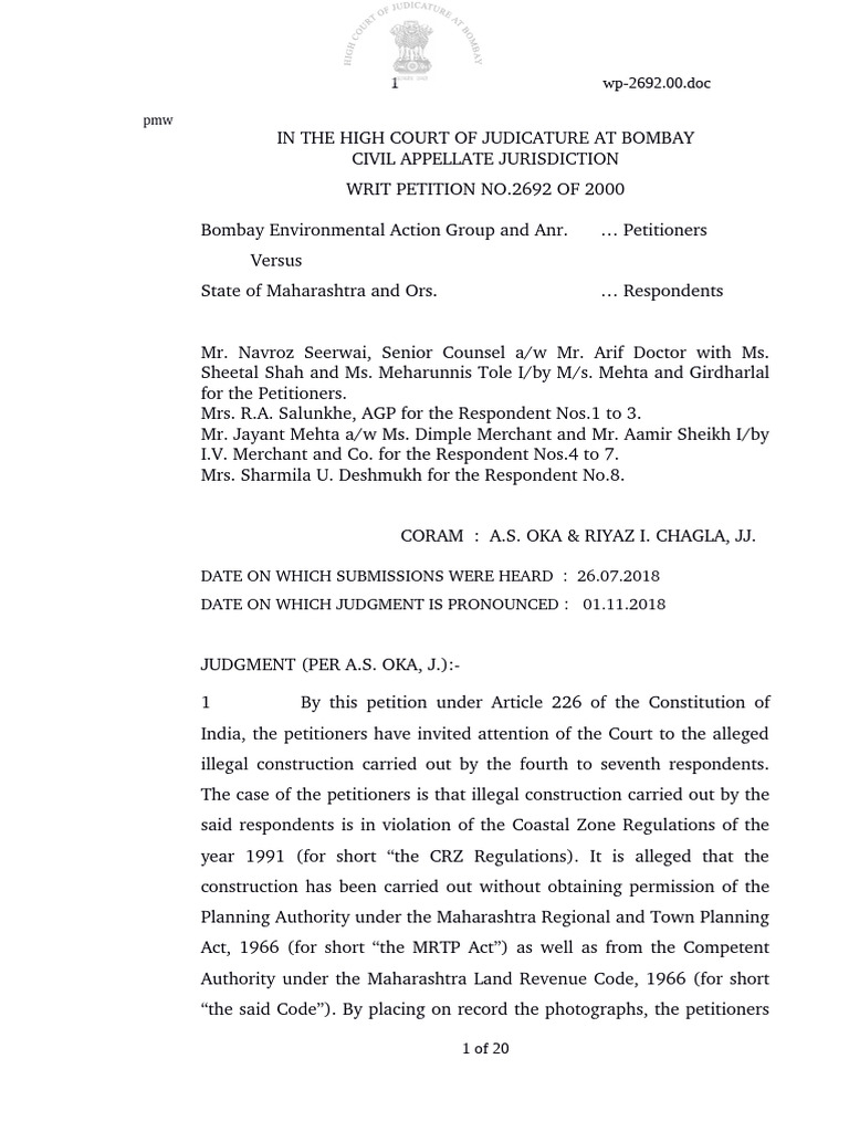 1 Alibag Mital WP 2692 of 2000 HC Final Order 1 11 12018 PDF | PDF | Mandamus | Writ