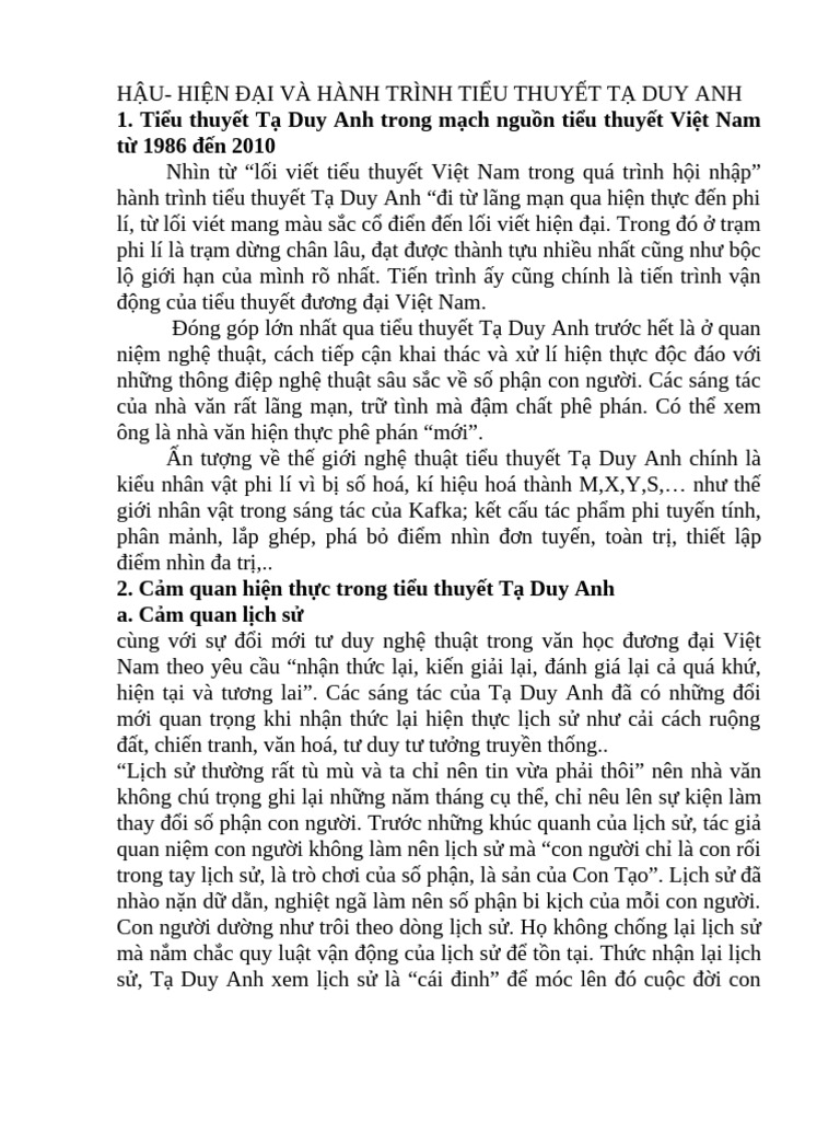 Đặc Trưng Hậu Hiện Đại Trong Tiểu Thuyết Của TDA | PDF