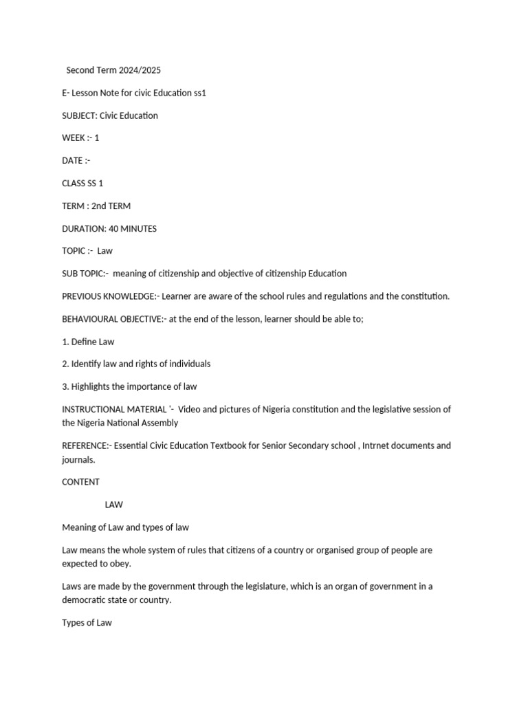 ss1 Civic Enote 2nd Term | PDF | Constitution | Rule Of Law