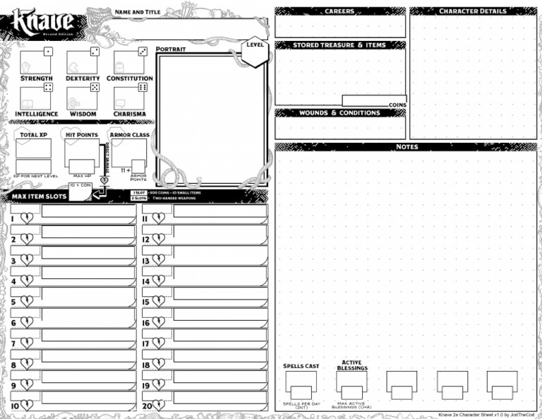 Knave 2e Character Sheet by Jod v1.0 (FORM FILLABLE) - 1 | PDF